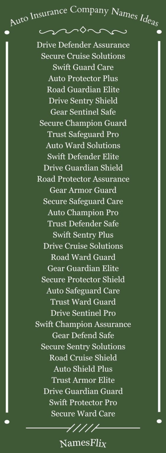 800+ Best Auto Insurance Company Names for Road Safety