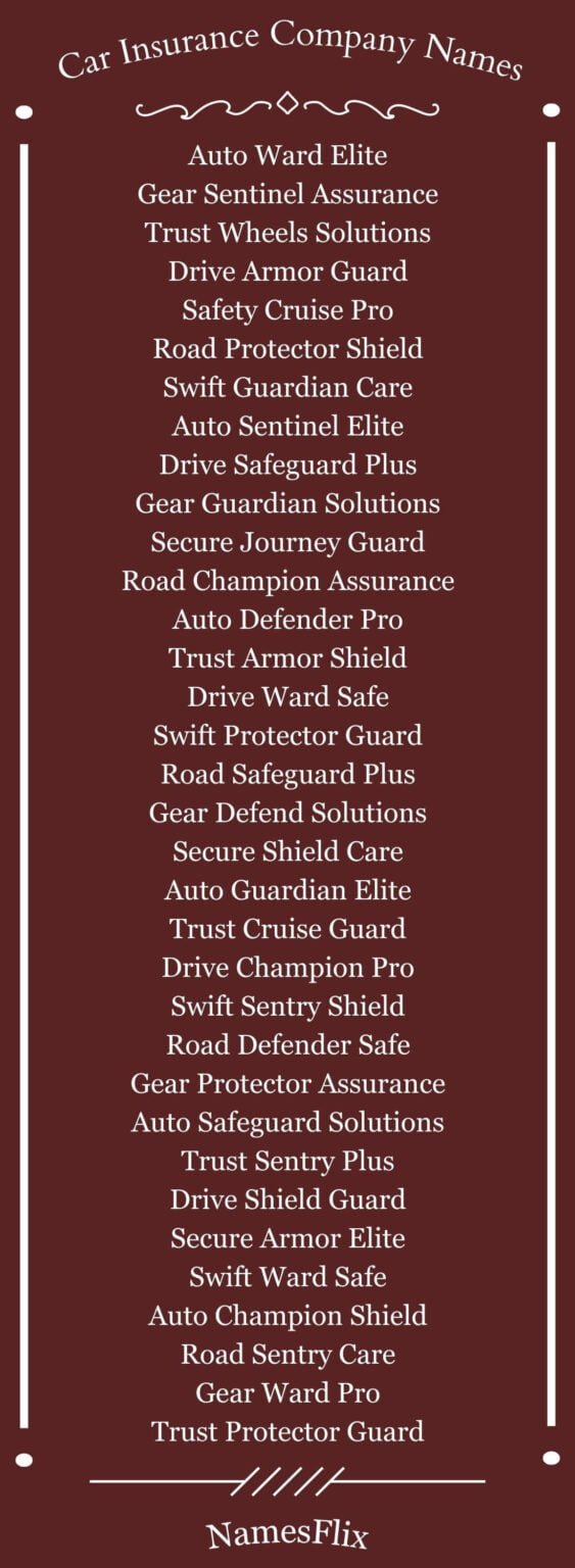 800+ Best Auto Insurance Company Names for Road Safety