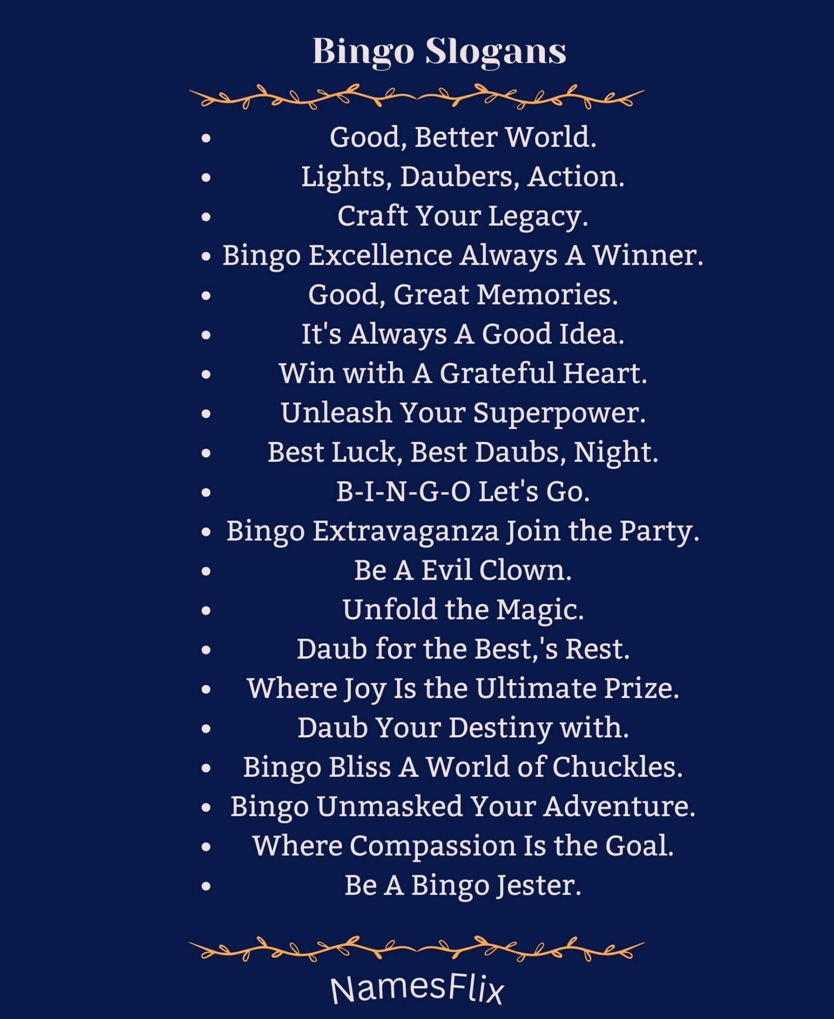 620+ Catchy Bingo Slogans, Sayings and Taglines Ideas