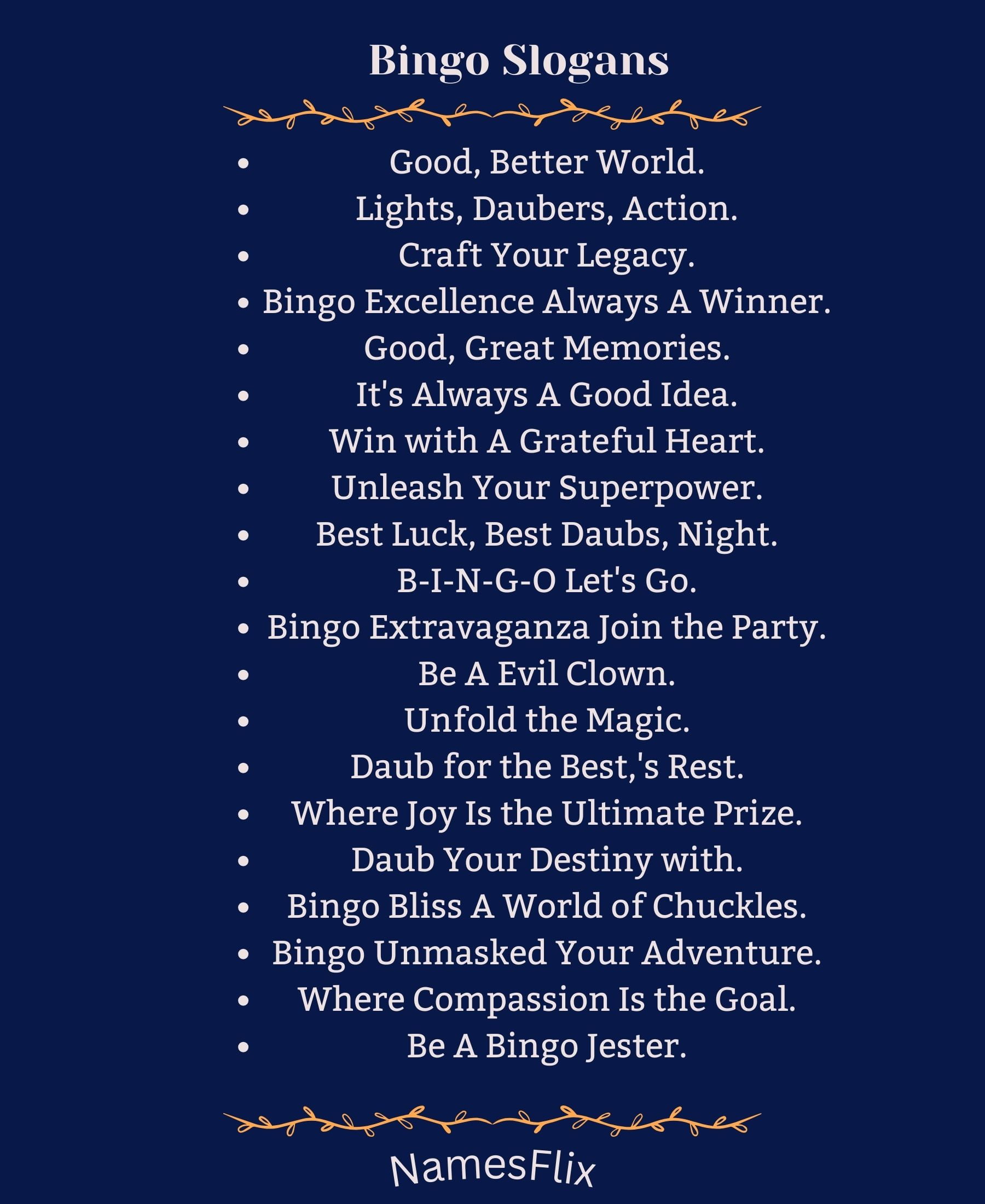 620+ Catchy Bingo Slogans, Sayings and Taglines Ideas