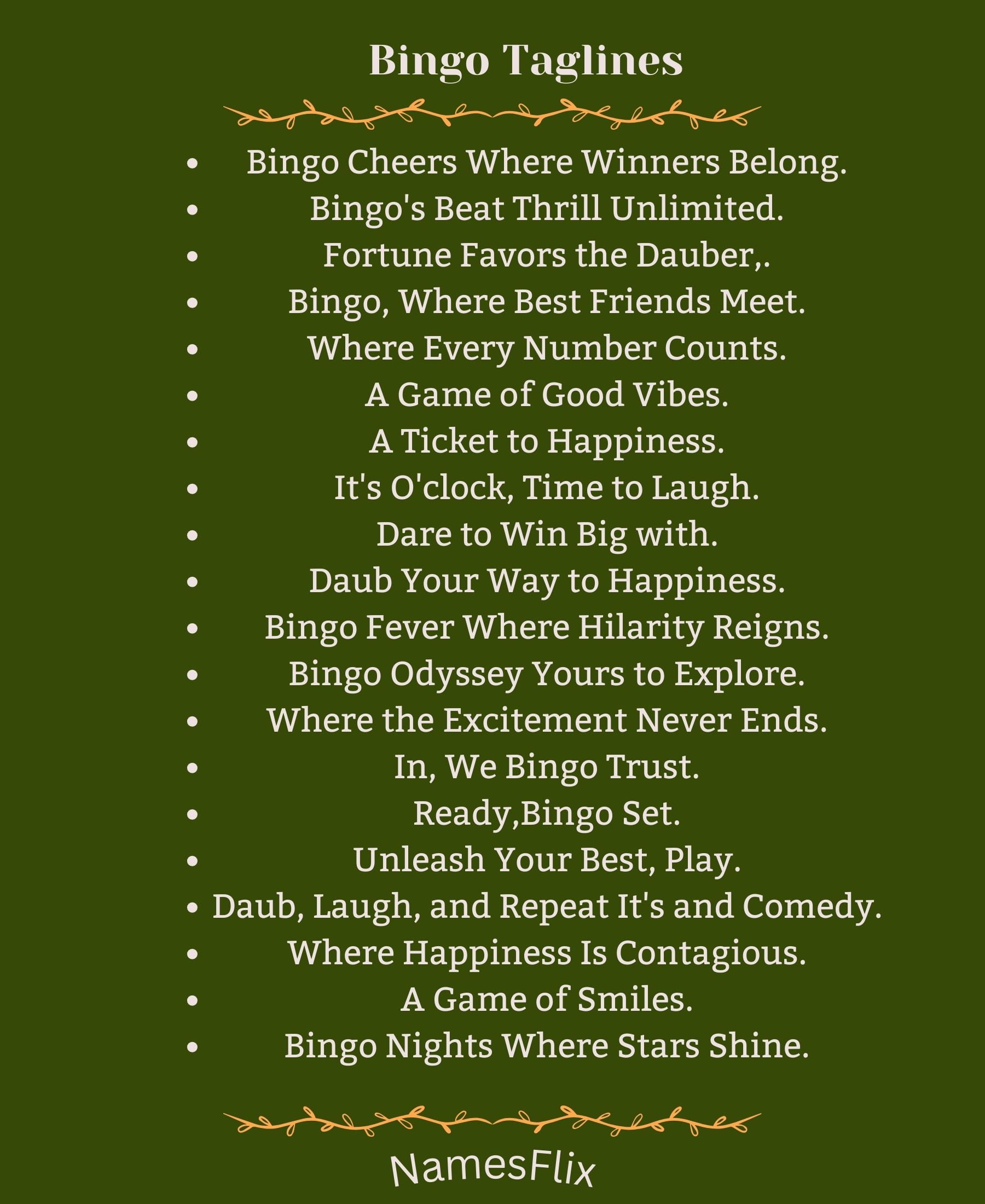 620+ Catchy Bingo Slogans, Sayings and Taglines Ideas