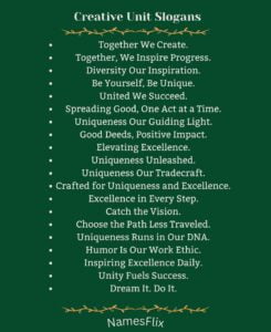 565+ Creative Unit Slogans, Taglines and Sayings Ideas