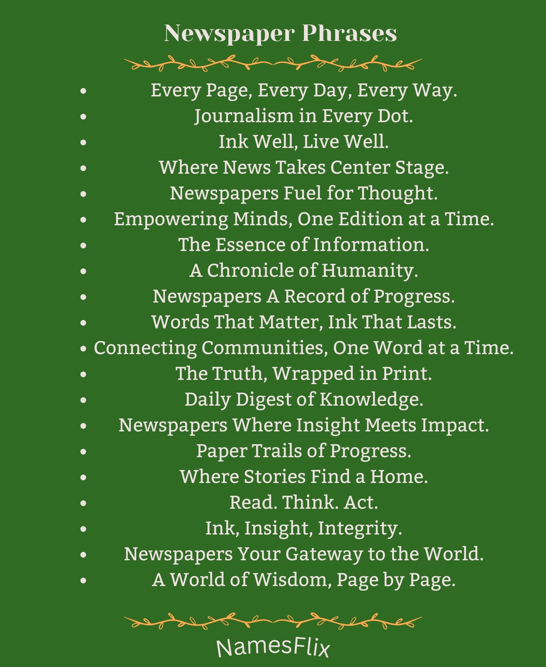 720+ Newspaper Slogans, Phrases and Taglines Ideas