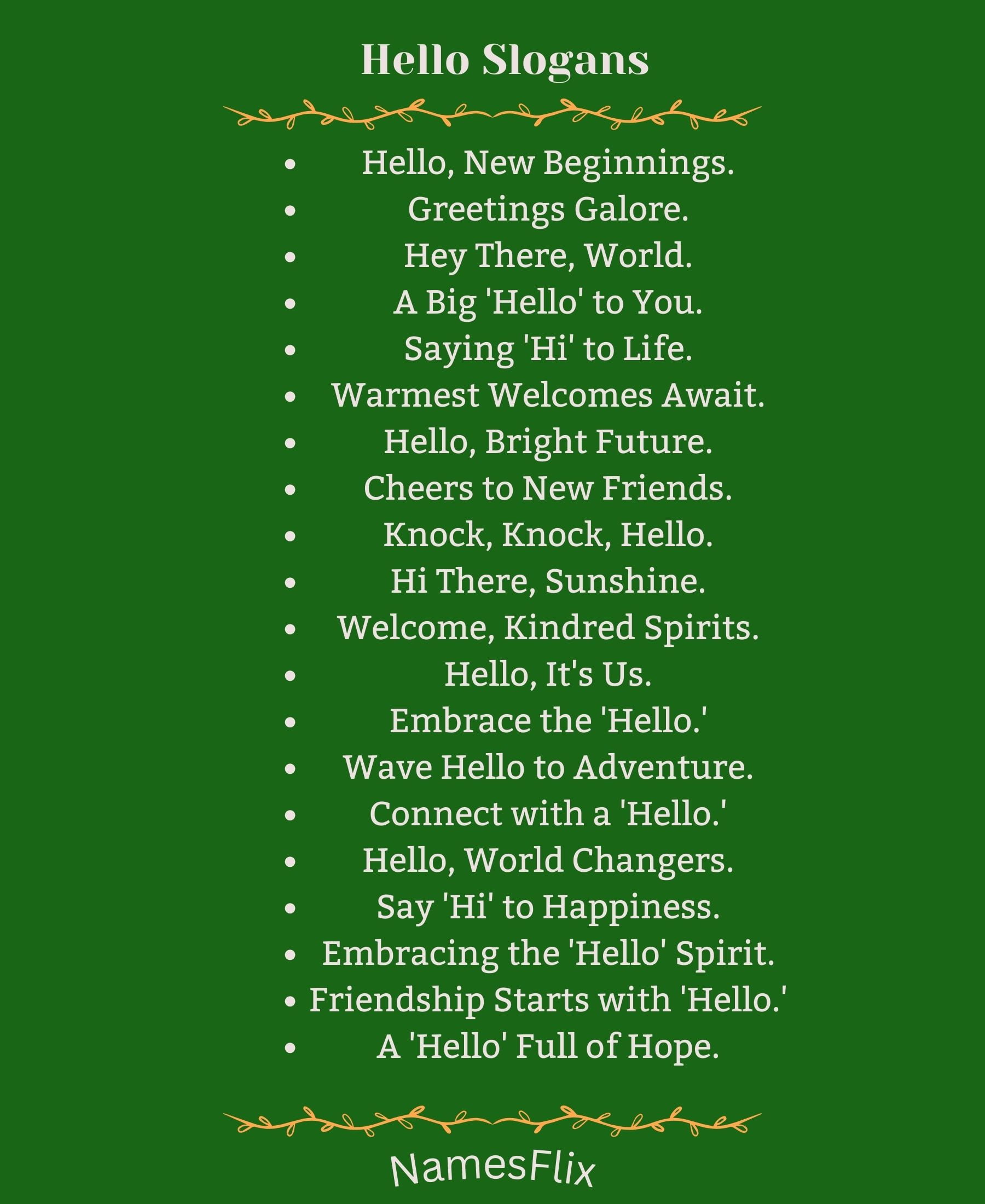 885+ Best Hello Slogans, Sayings and Taglines Ideas